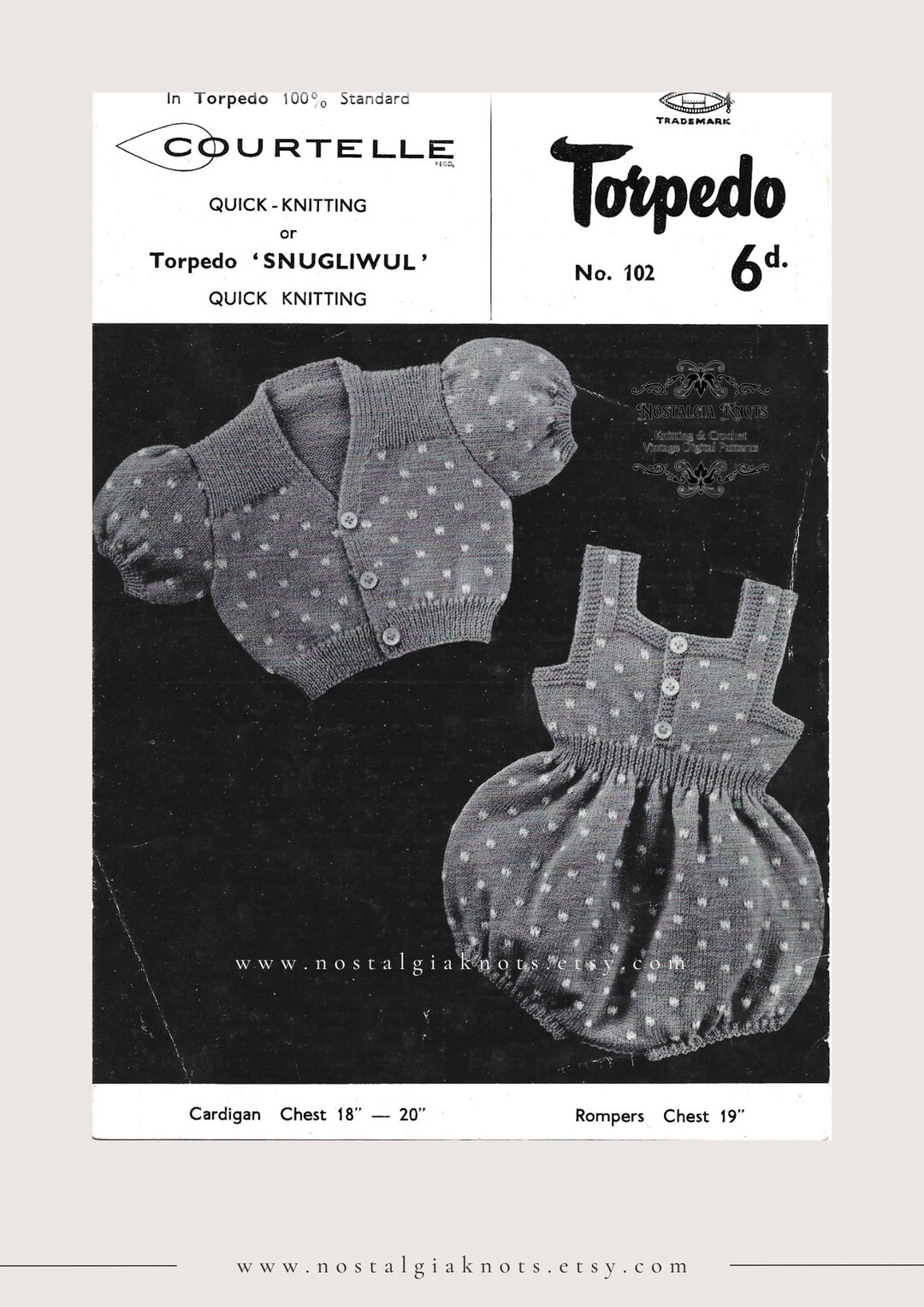 Baby Vintage Knitting Pattern | Torpedo 102 Baby's Romper Suit and ...