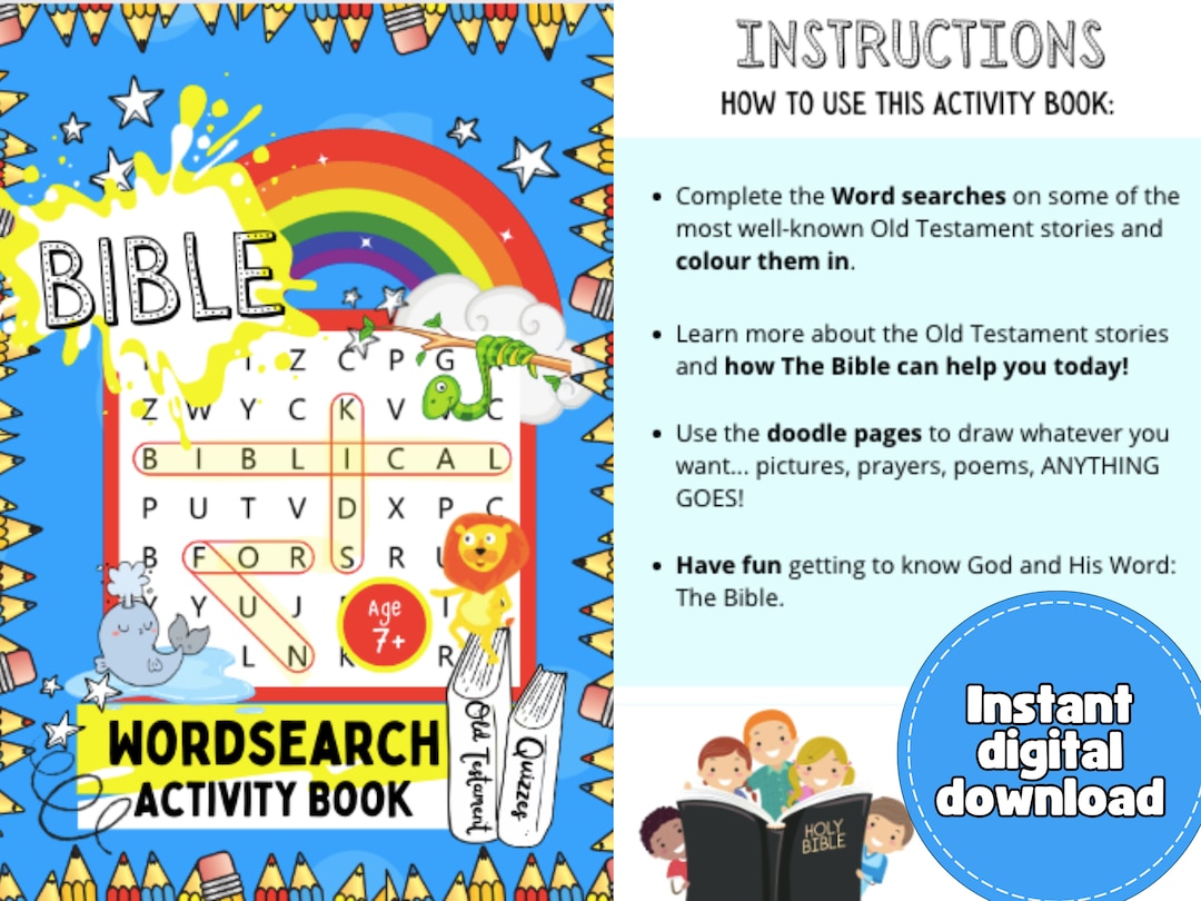 Kids Bible Word Search Colouring & Activity Pack 50 Page - Etsy