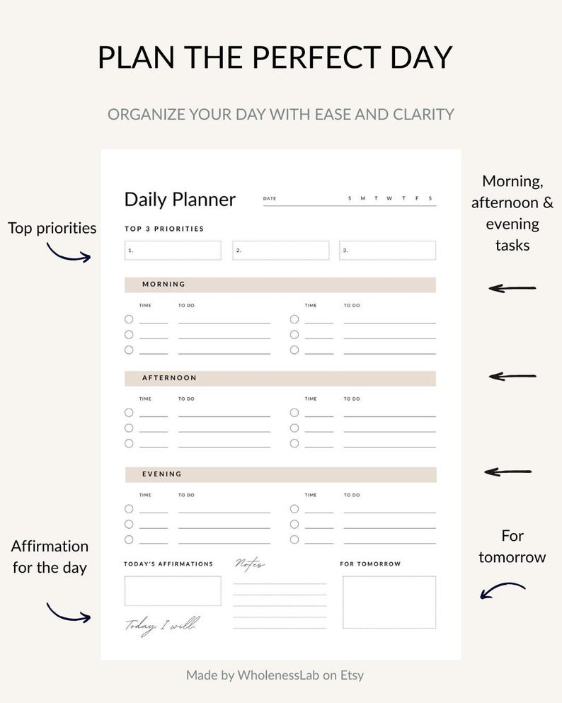 Minimalist Daily Planner | Printable PDF | A4 | 1 Page | Instant ...