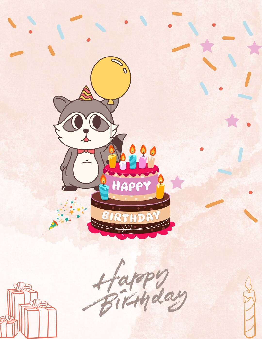 Printable Raccoon Birthday Card | Raccoon Cute Digital Birthday Card ...