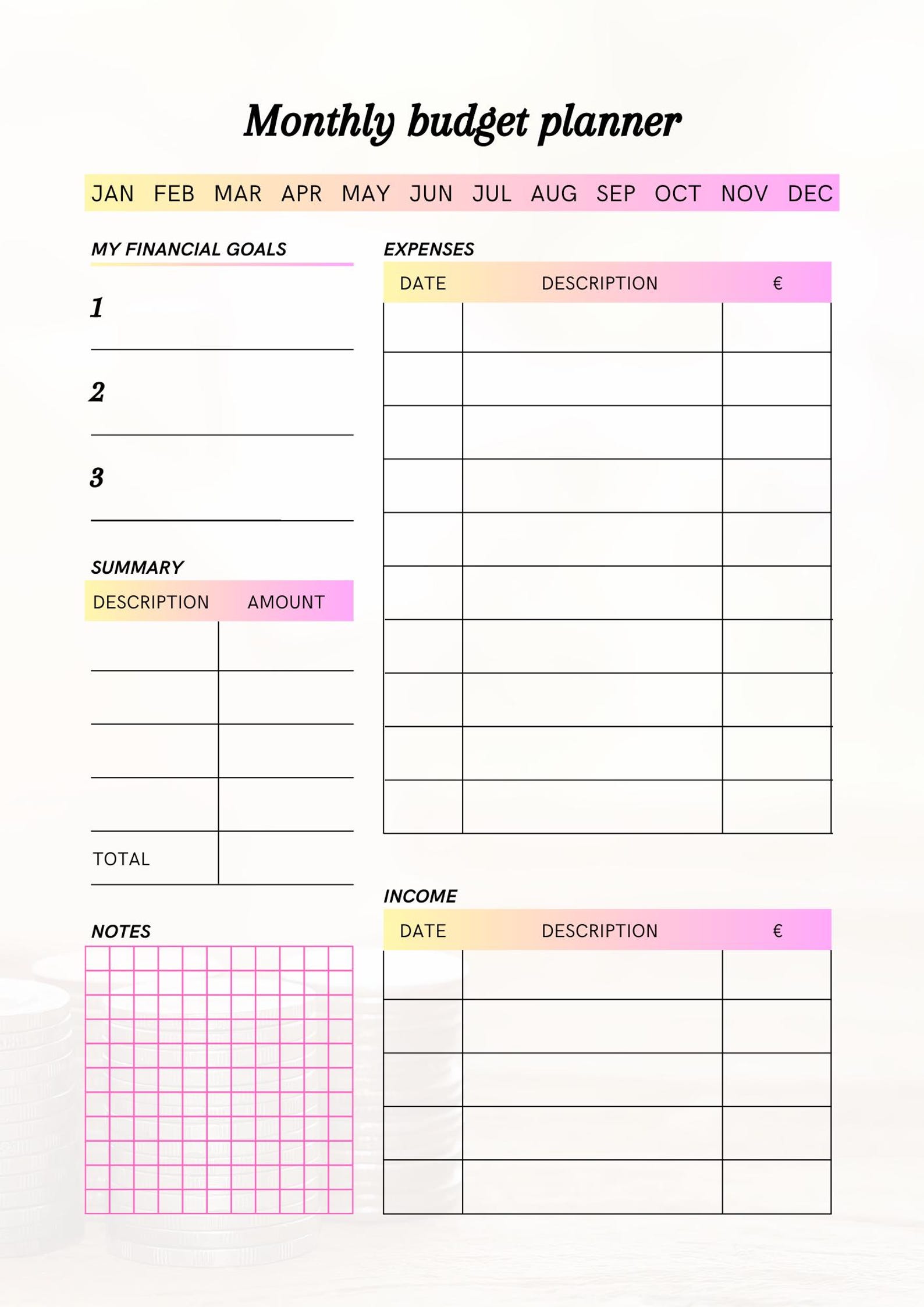 Financial MONTHLY BUDGET PLANNER, Monthly Expenses & Debt Tracker Goal ...