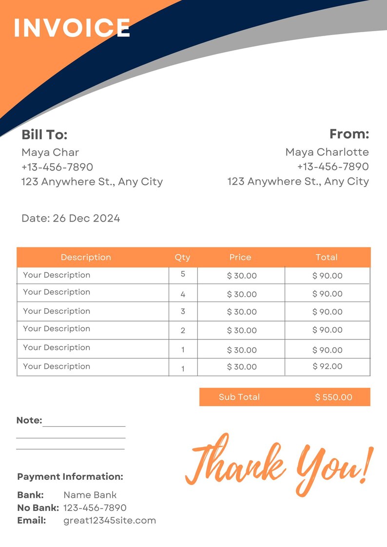 DIGITAL INVOICE Receipt TEMPLATE for Entrepreneurs Gift Clean and ...