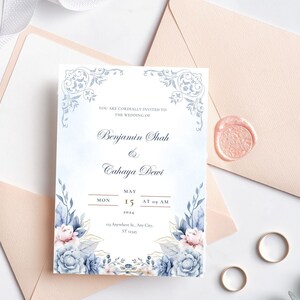 Blue Modern Wedding Invitation Card Template, Indian Elegance Digital ...