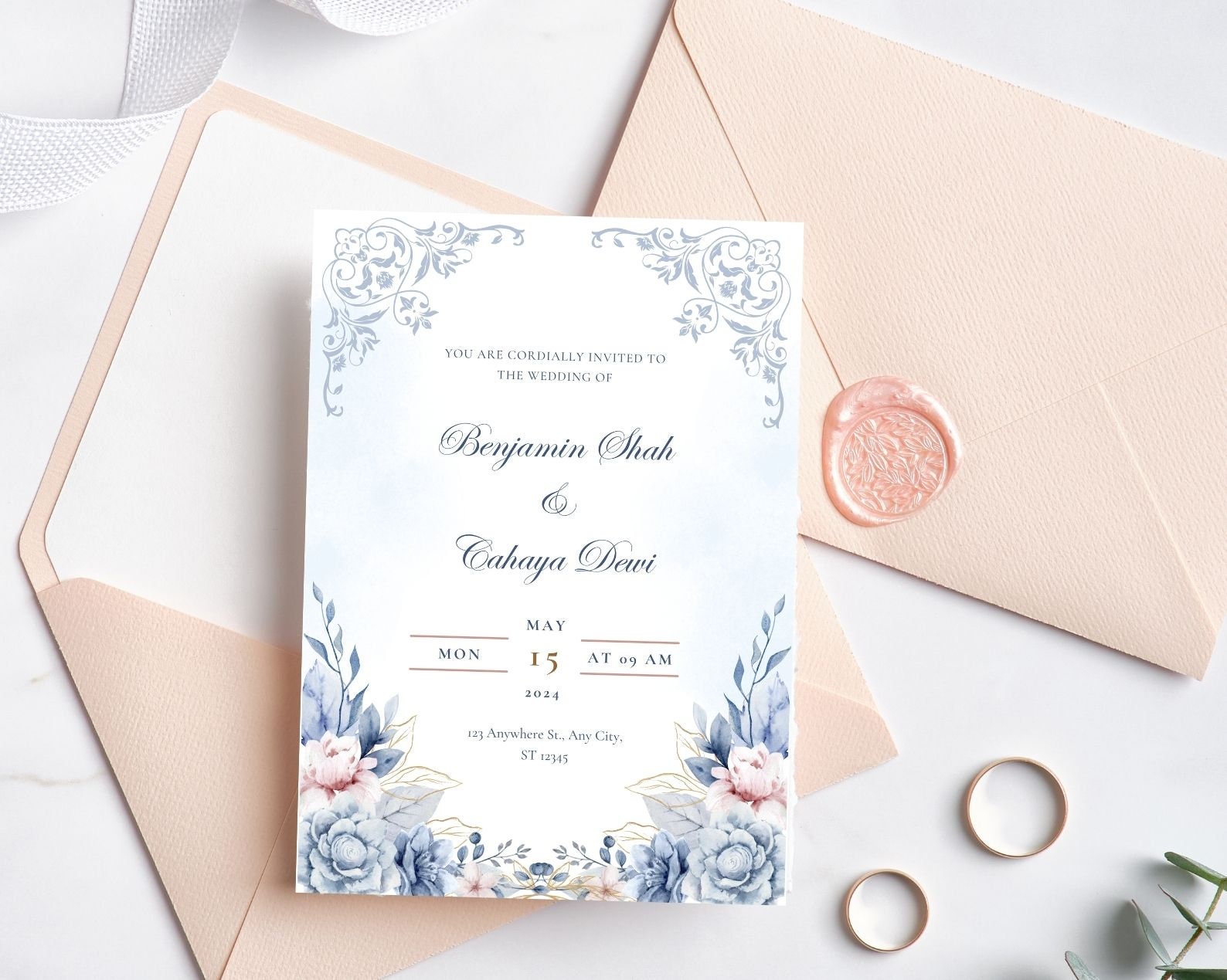 Blue Modern Wedding Invitation Card Template, Indian Elegance Digital ...