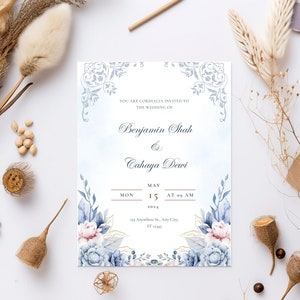 Blue Modern Wedding Invitation Card Template, Indian Elegance Digital ...
