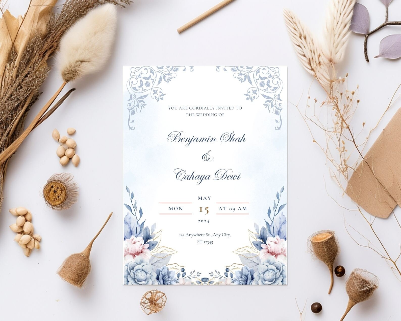 Blue Modern Wedding Invitation Card Template, Indian Elegance Digital ...