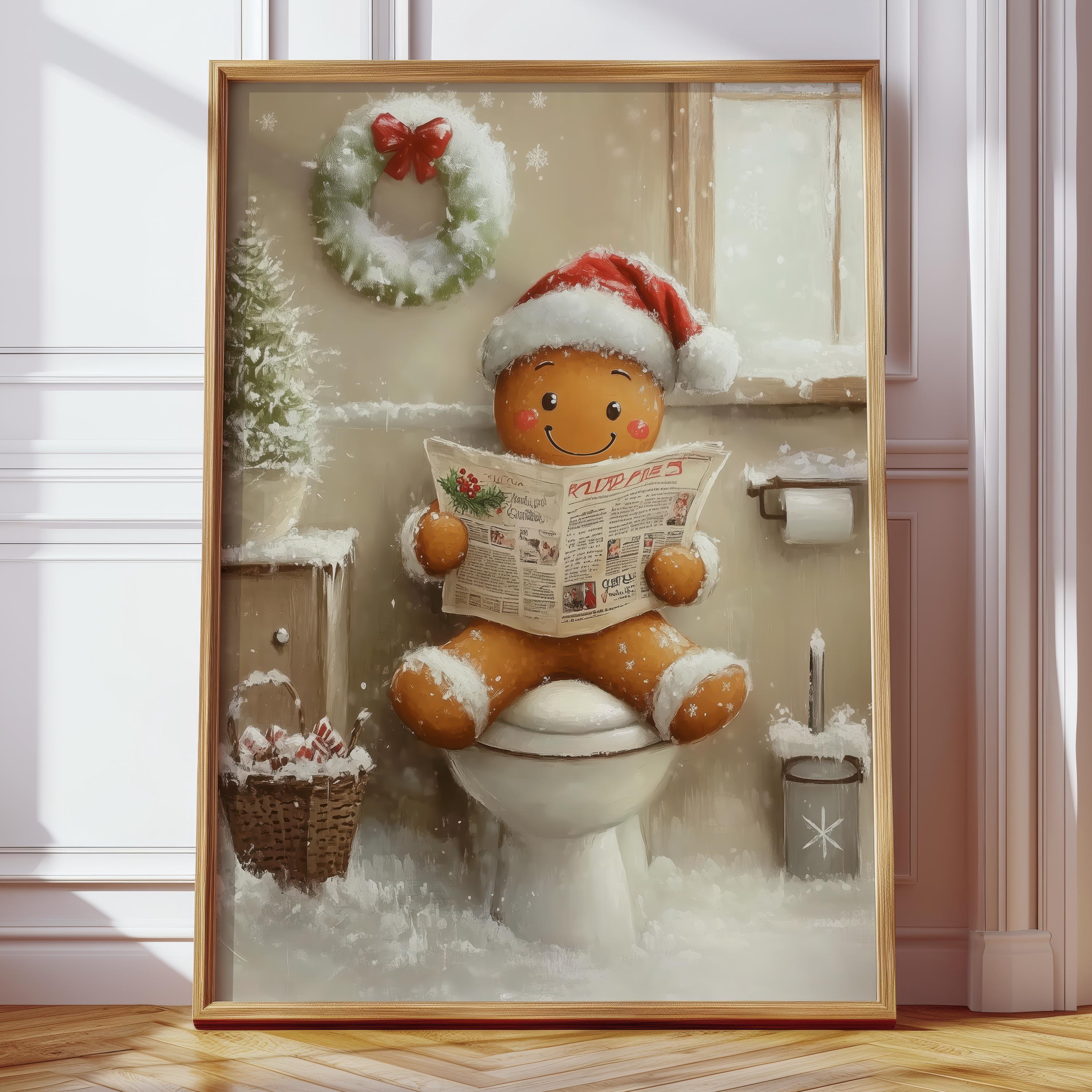 Gingerbread on the Toilet, Printable Funny Christmas Wall Art, Bathroom ...