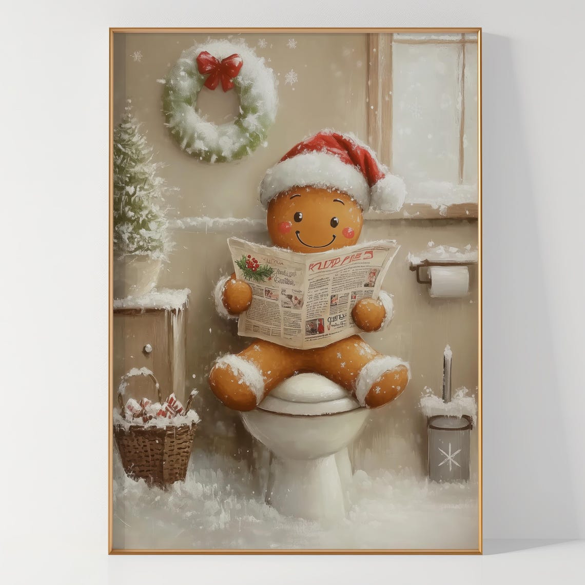 Gingerbread on the Toilet, Printable Funny Christmas Wall Art, Bathroom ...