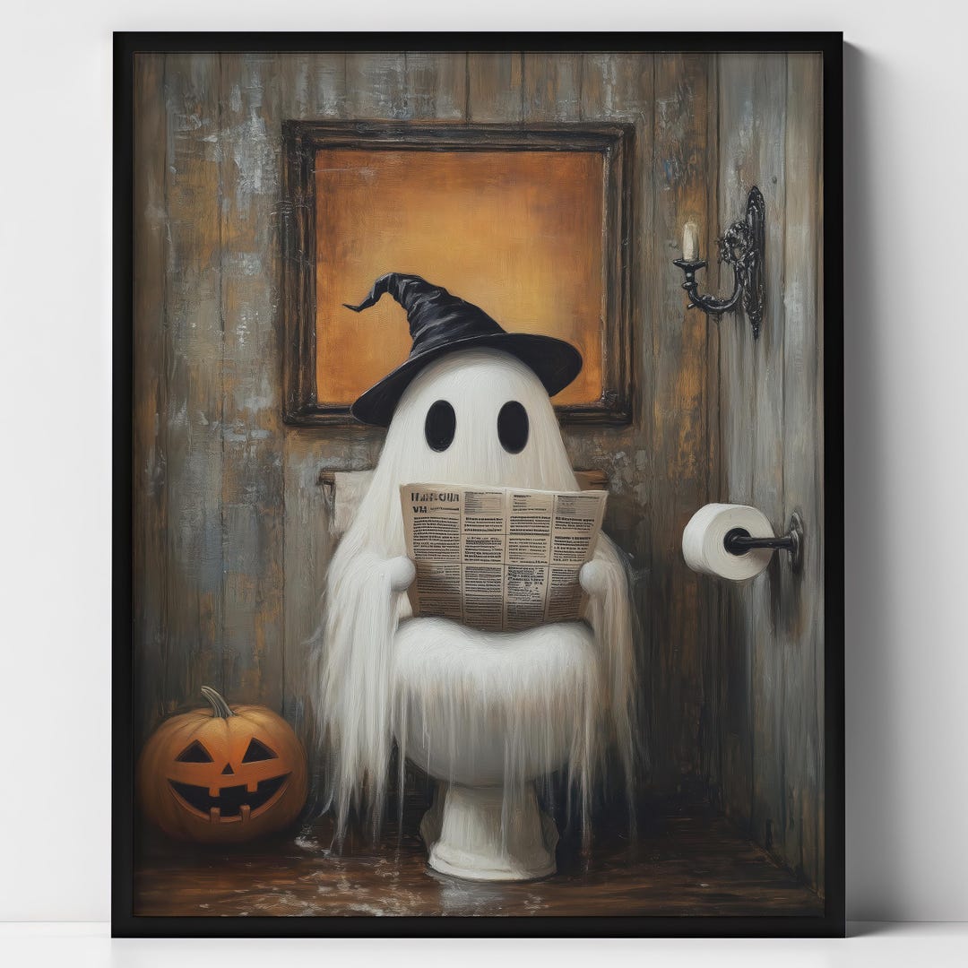 Cute Ghost on the Toilet Print, Printable Funny Halloween Wall Art ...
