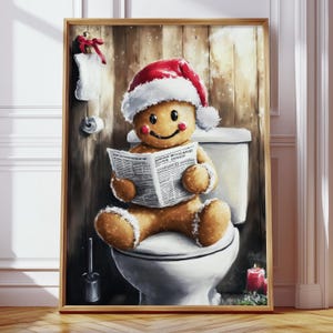 Gingerbread on the Toilet, Printable Funny Christmas Wall Art, Bathroom ...