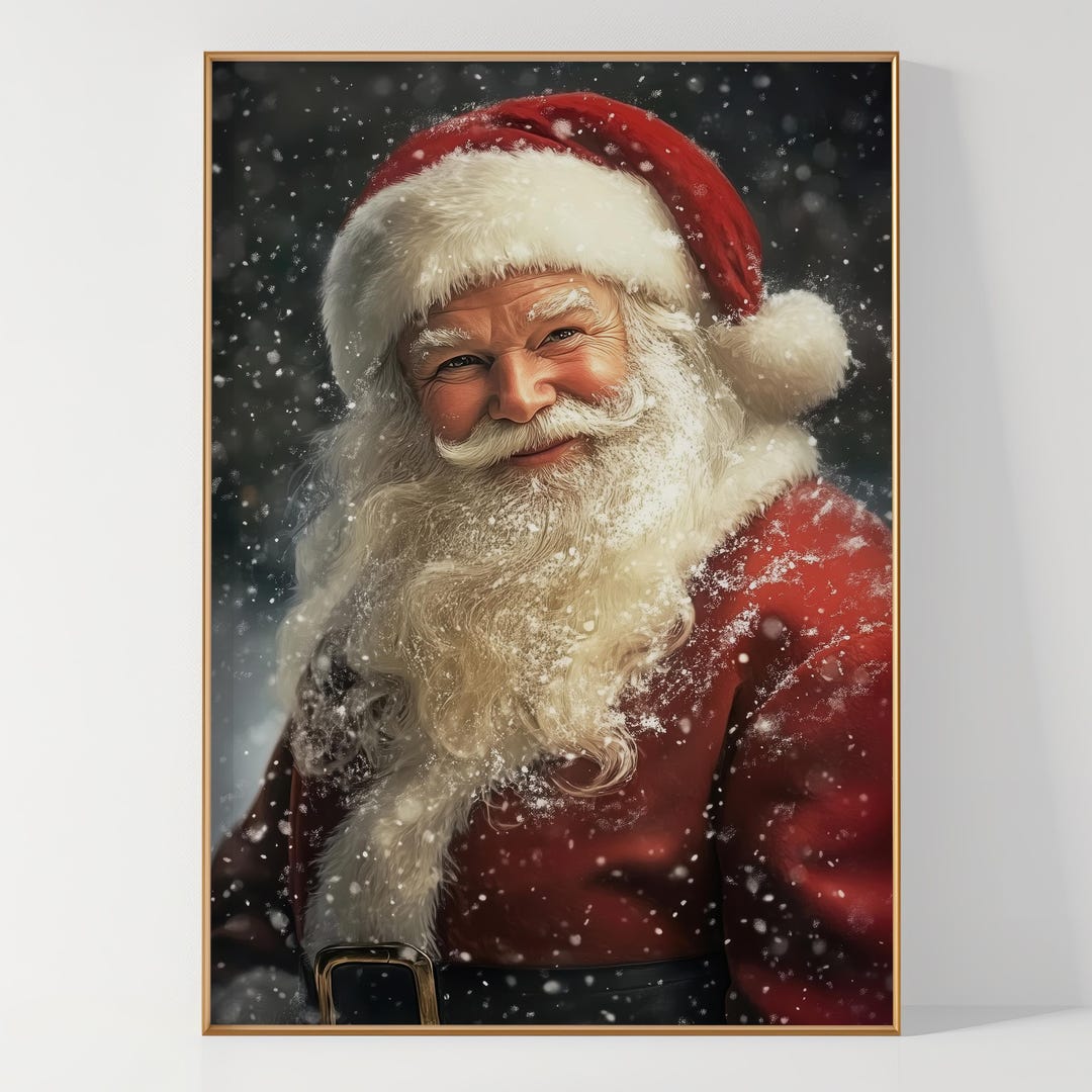 Vintage Santa Portrait Wall Art, Printable Christmas Art, Rustic Winter ...