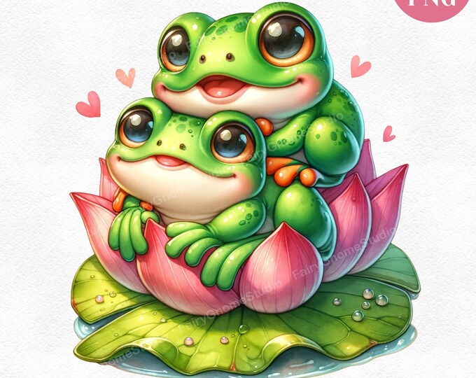 Frog Couple Watercolor Sublimation Clipart Bundle 7PNG, Cute Frog Lover ...