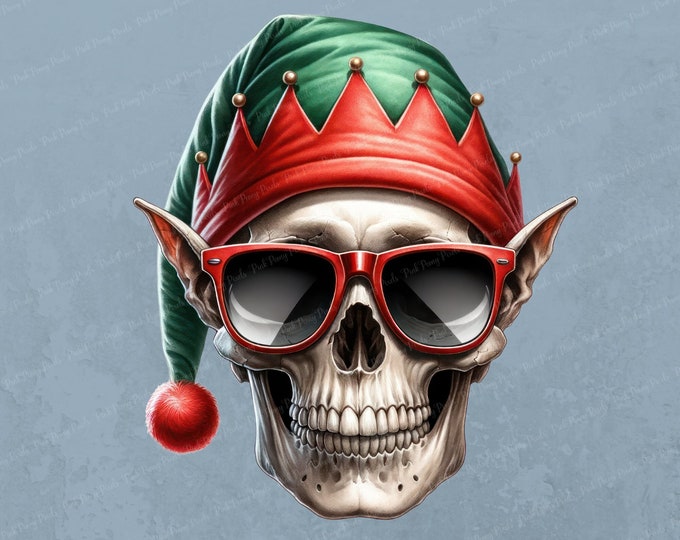Elf Skull Clipart Sublimation PNG, Christmas Elf Skull, Festive Holiday ...
