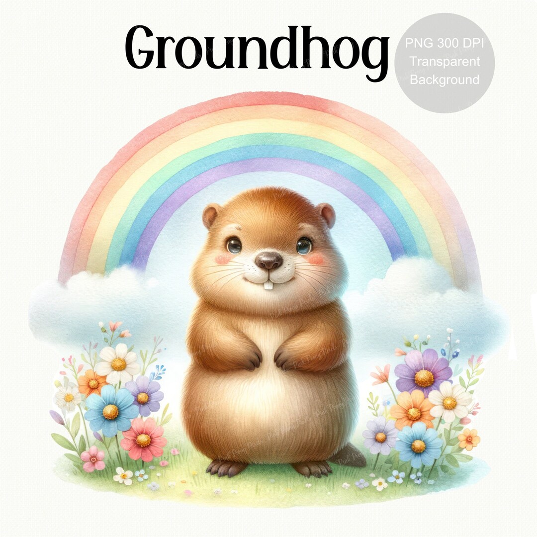 Watercolor Rainbow Groundhog Day Sublimation Clipart-1png, Spring ...