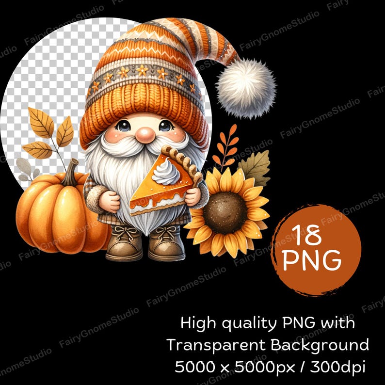 Watercolor Gnome Fall Clipart Bundle, Thanksgiving Pumpkin Pie ...