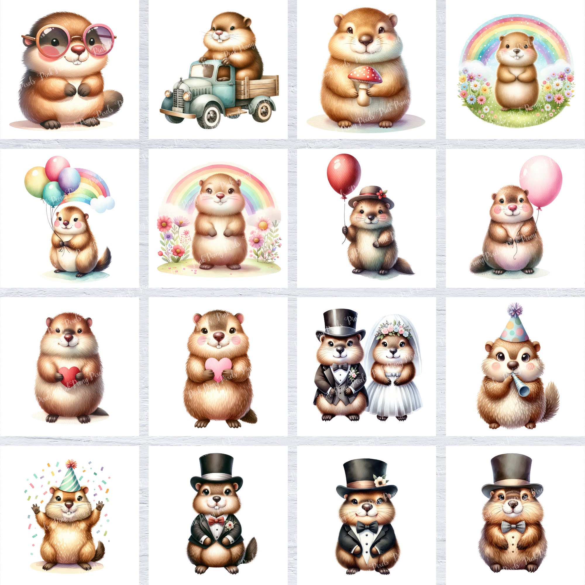 Groundhog Watercolor Clipart Sublimation Bundle-77 PNG, Adorable Cute ...