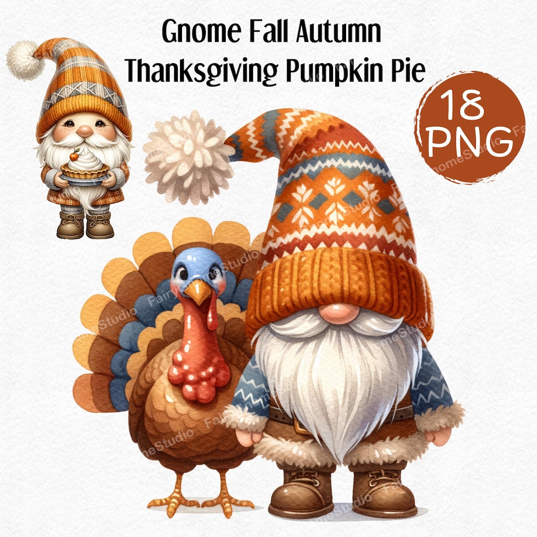 Watercolor Gnome Fall Clipart Bundle, Thanksgiving Pumpkin Pie ...