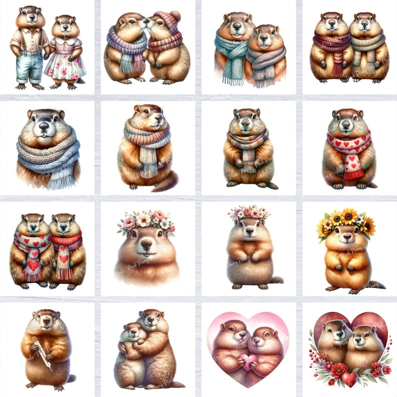 Groundhog Watercolor Clipart Sublimation Bundle-77 PNG, Adorable Cute ...