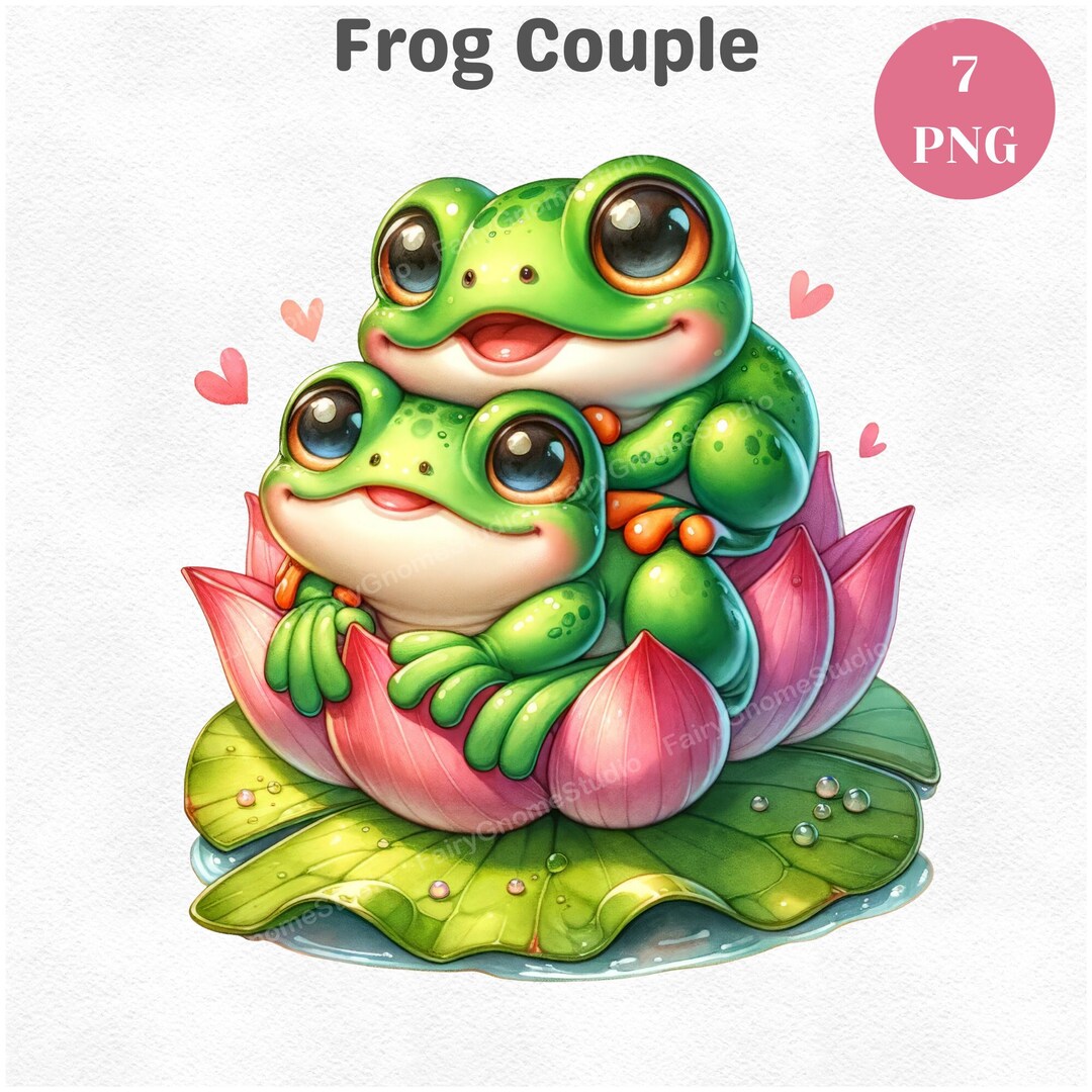 Frog Couple Watercolor Sublimation Clipart Bundle 7PNG, Cute Frog Lover ...