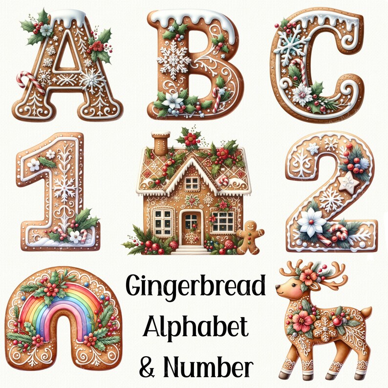 Gingerbread Christmas Alphabet Font Letter & Number Sublimination ...