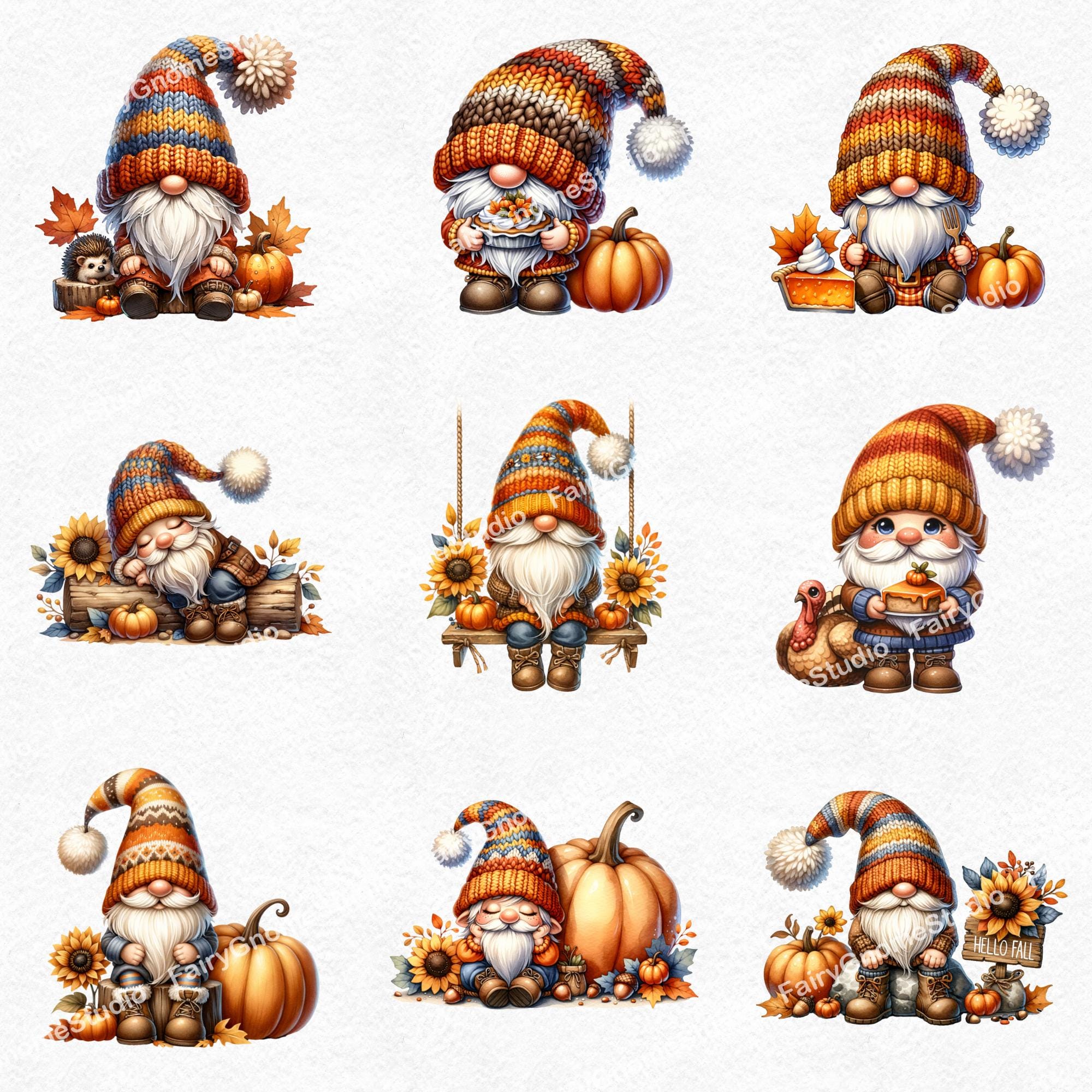 Watercolor Gnome Fall Clipart Bundle, Thanksgiving Pumpkin Pie ...