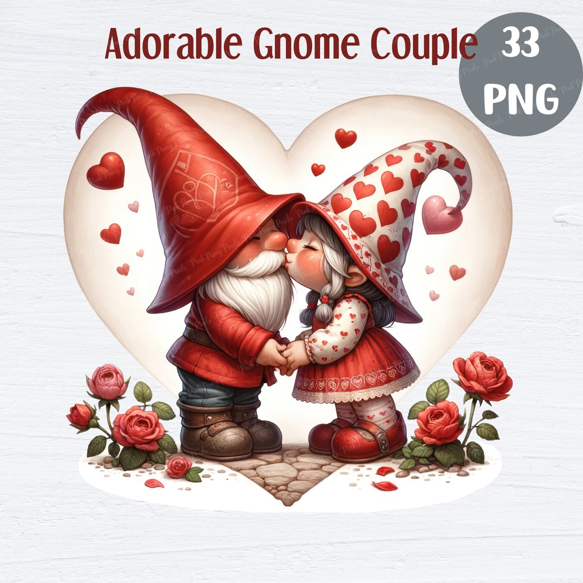 Watercolor Cute Gnome Couple Red Sublimation Clipart Bundle-33 PNG ...