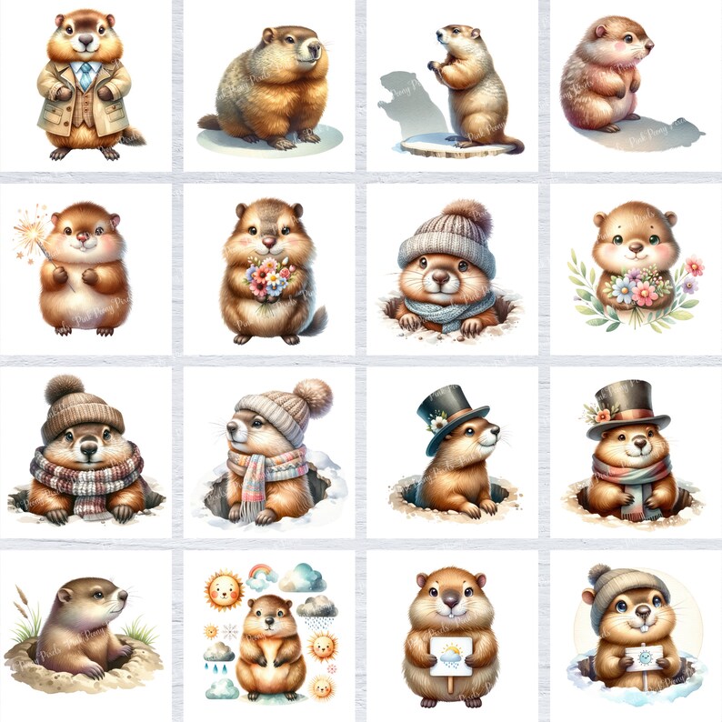 Groundhog Watercolor Clipart Sublimation Bundle 77 PNG, Adorable Cute ...