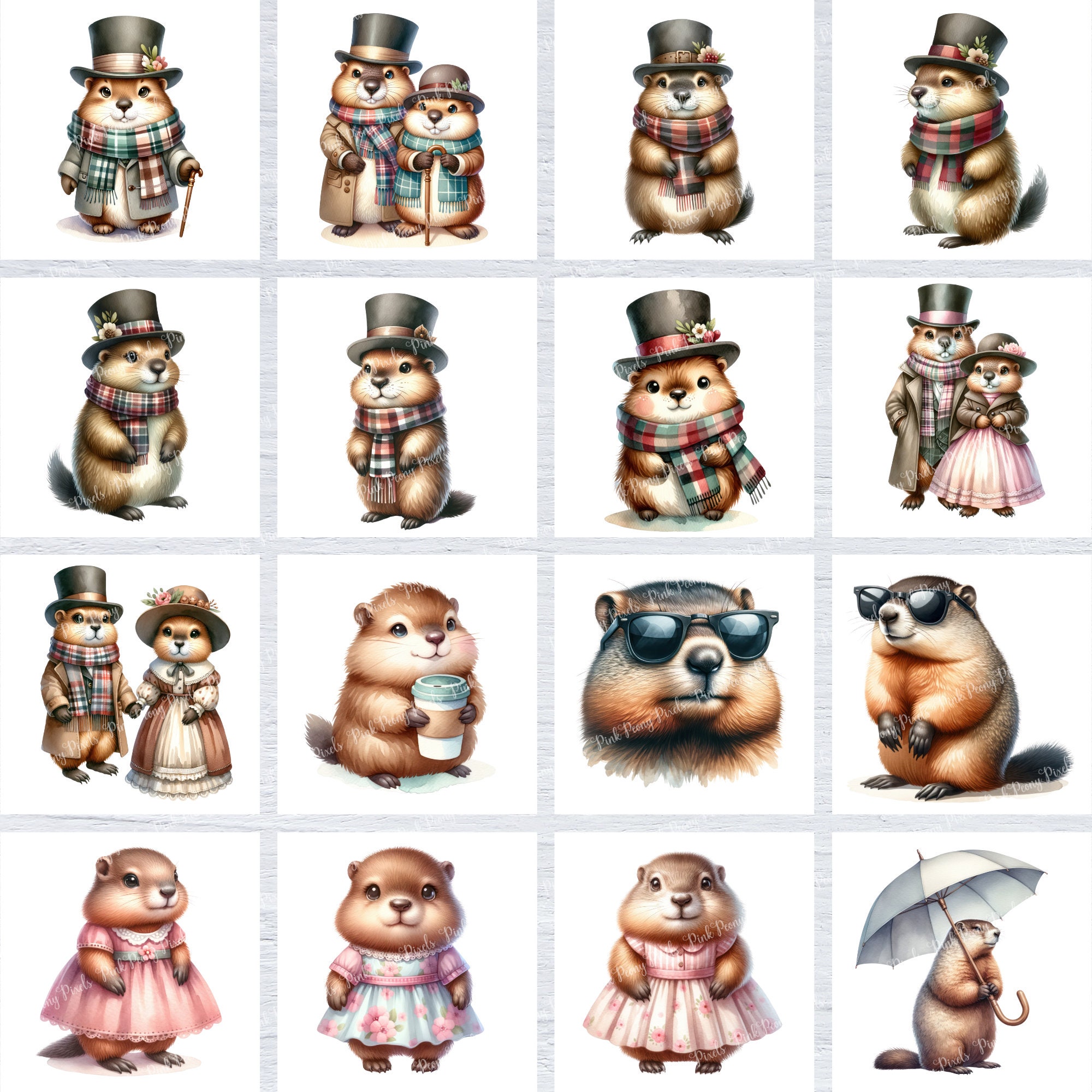 Groundhog Watercolor Clipart Sublimation Bundle-77 PNG, Adorable Cute ...