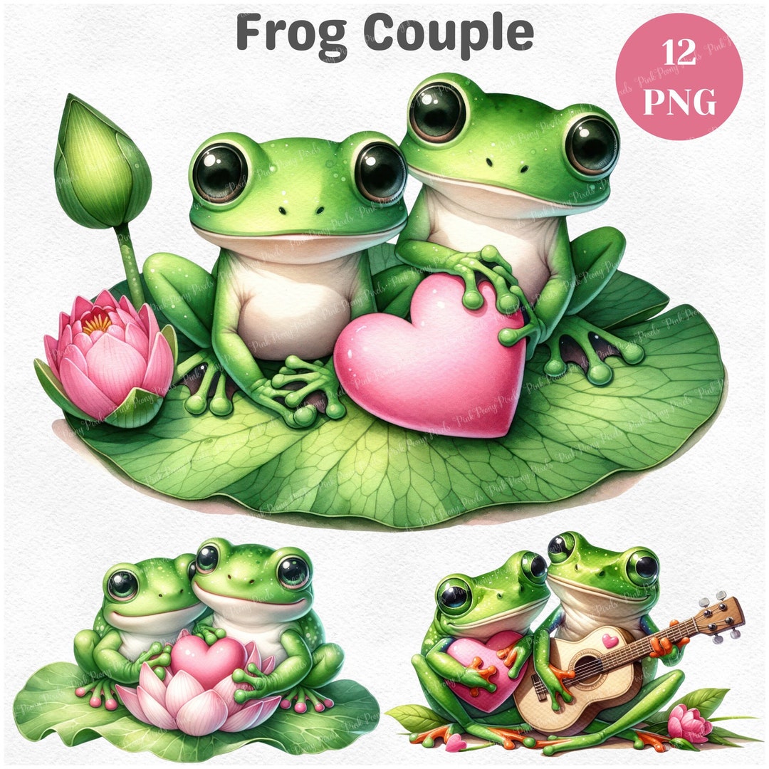 Frog Couple Watercolor Sublimation Clipart 12PNG, Cute Frog Lover ...