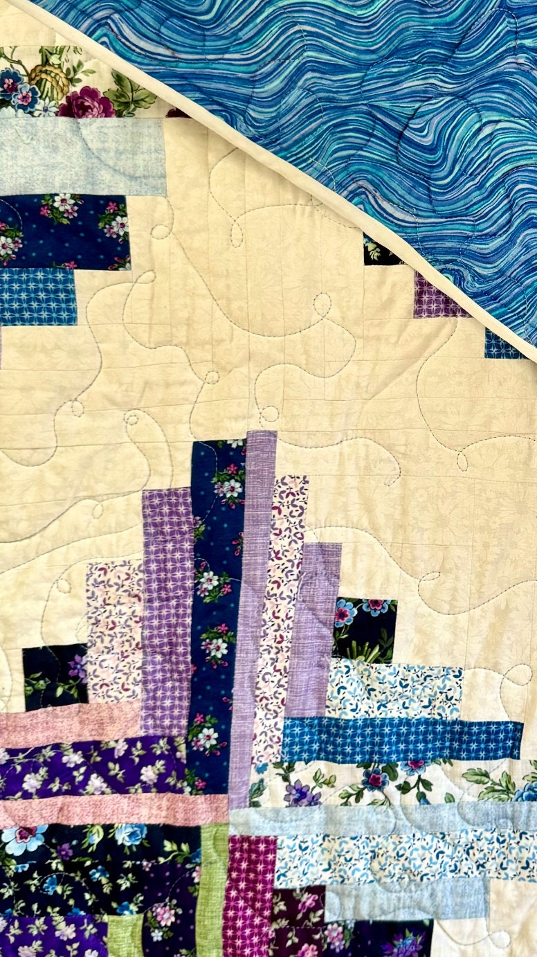 Blue Curvy Log Cabin Quilt - Etsy
