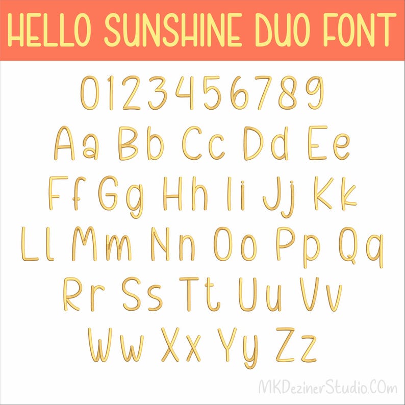 Hello Sunshine Embroidery Font Duo Digital Machine Designs Files Format ...