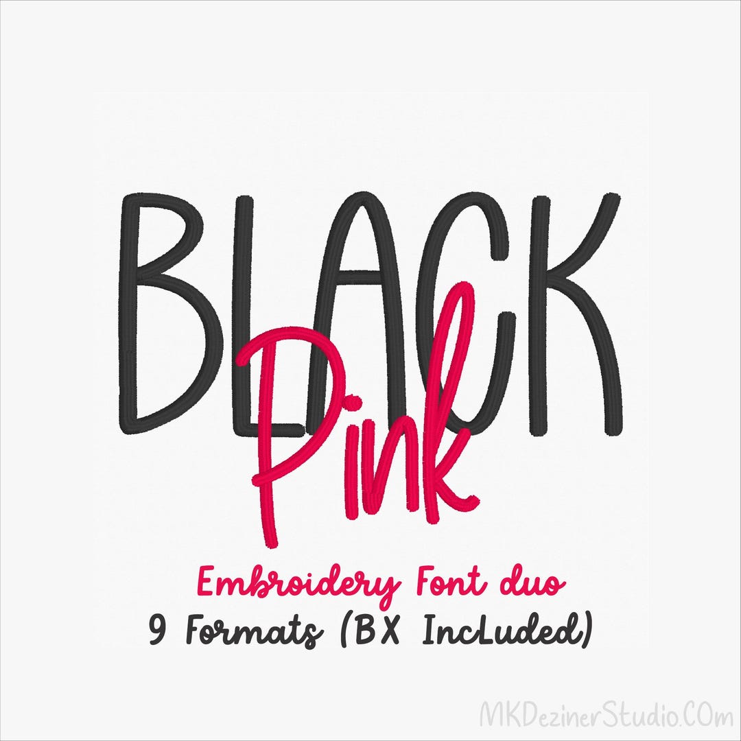 Black Pink Embroidery Font Duo Digital Machine Embroidery Designs Files ...
