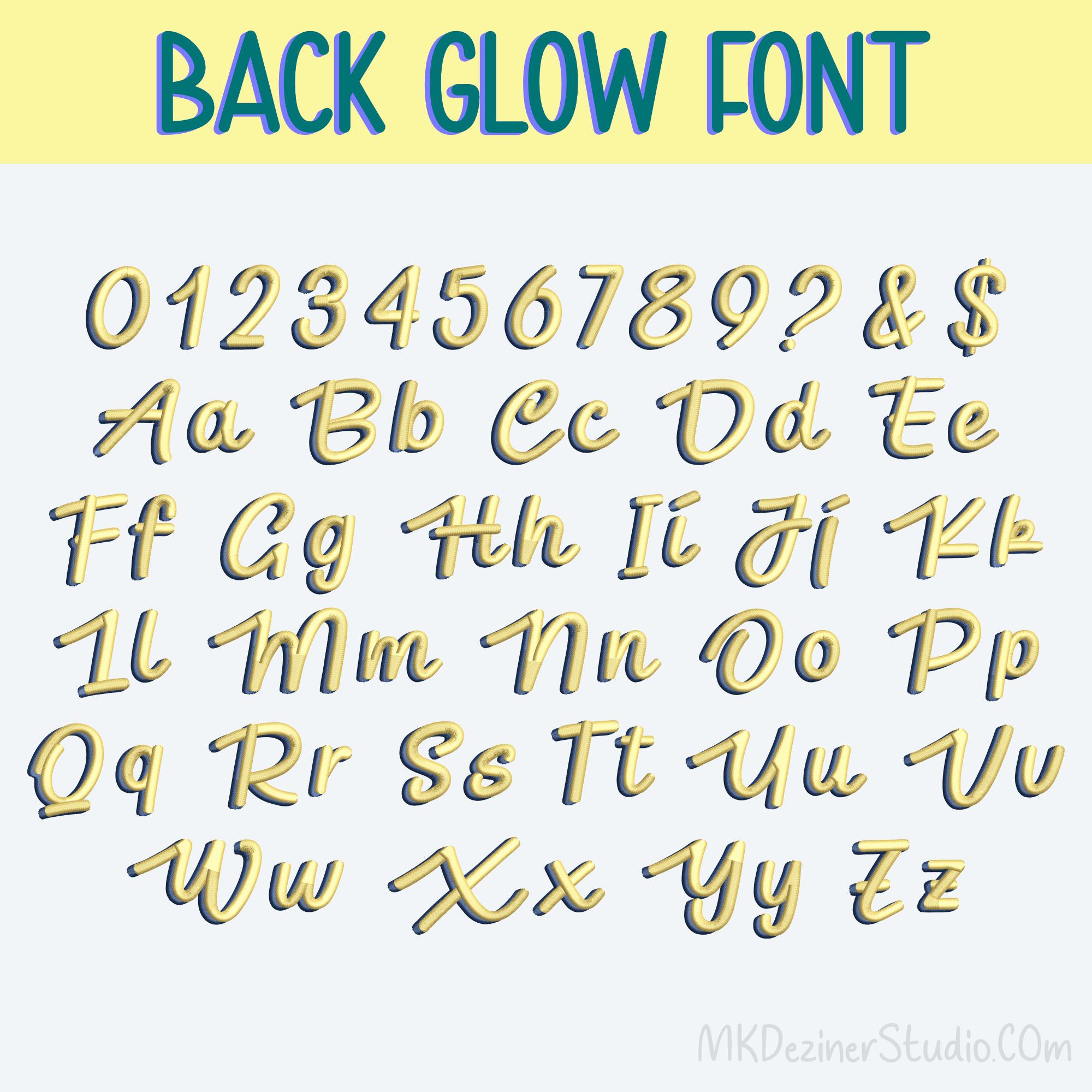 Back Glow Dual Two Tone Color Script Embroidery Font Digital Machine ...