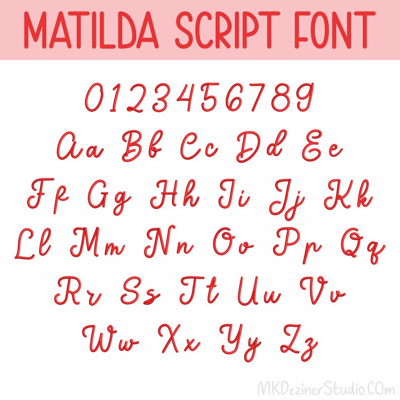 Matilda Script Font Machine Embroidery Script Font Designs Monogram ...