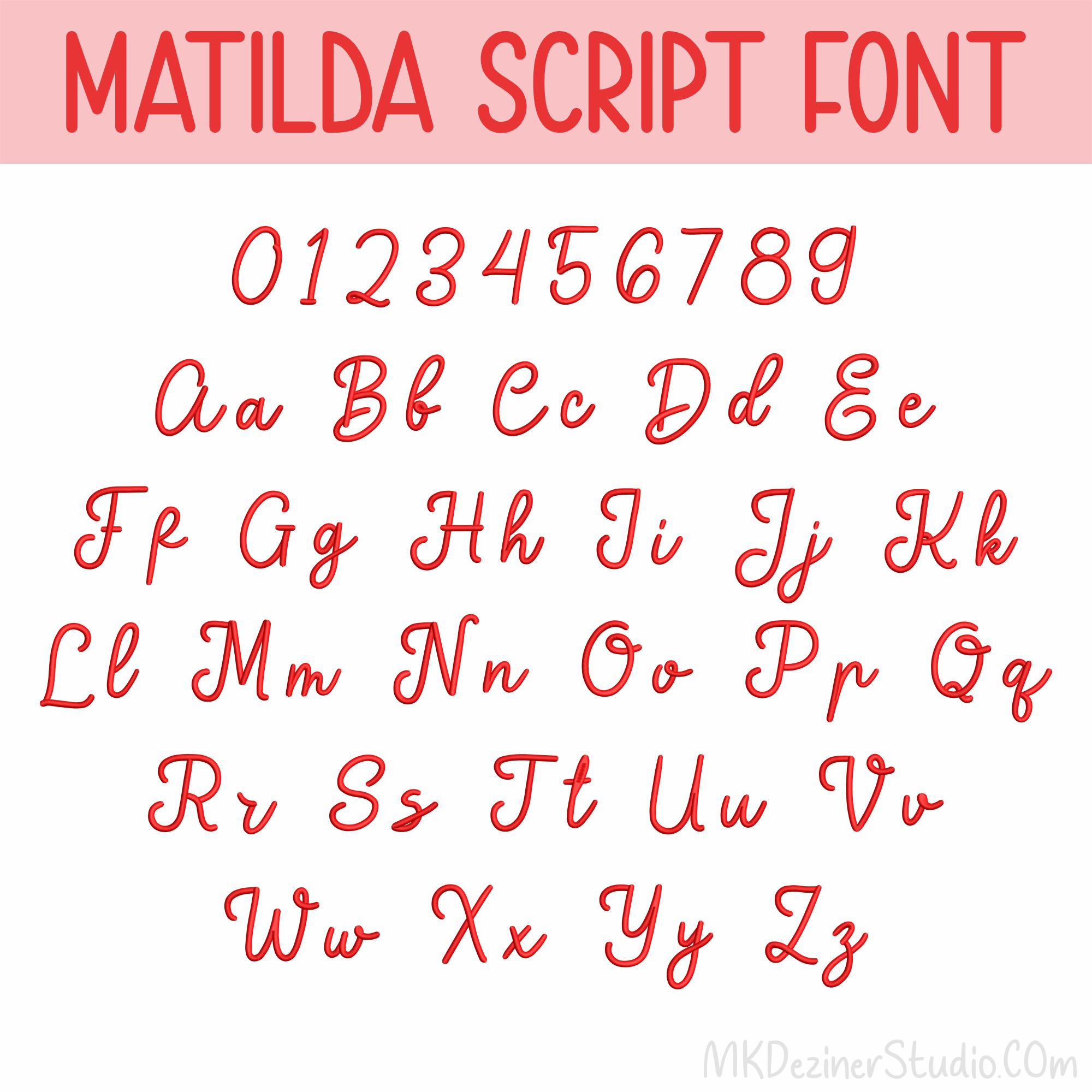 Matilda Script Font Machine Embroidery Script Font Designs Monogram ...
