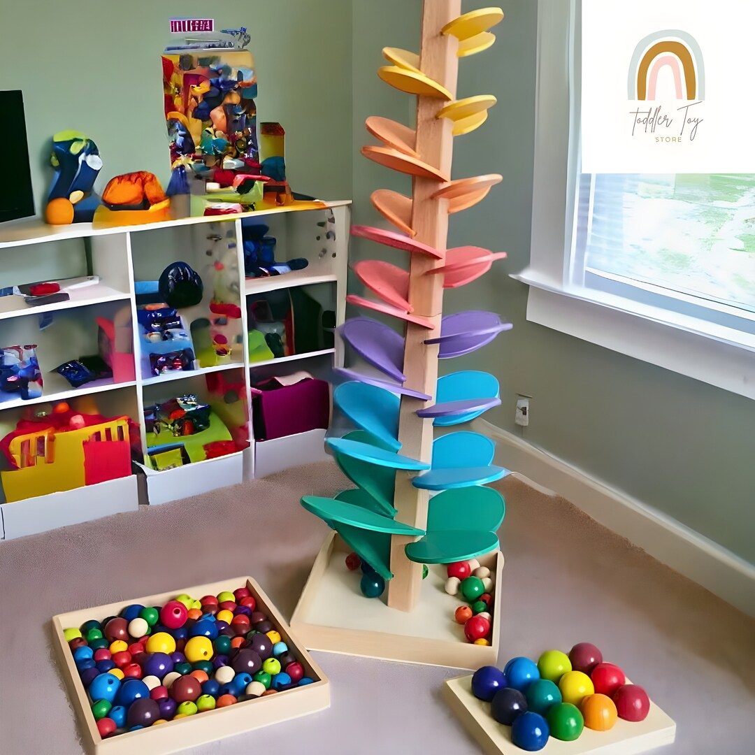 Montessori Rainbow Marble Tree Wooden Toy Tracking Petal - Etsy
