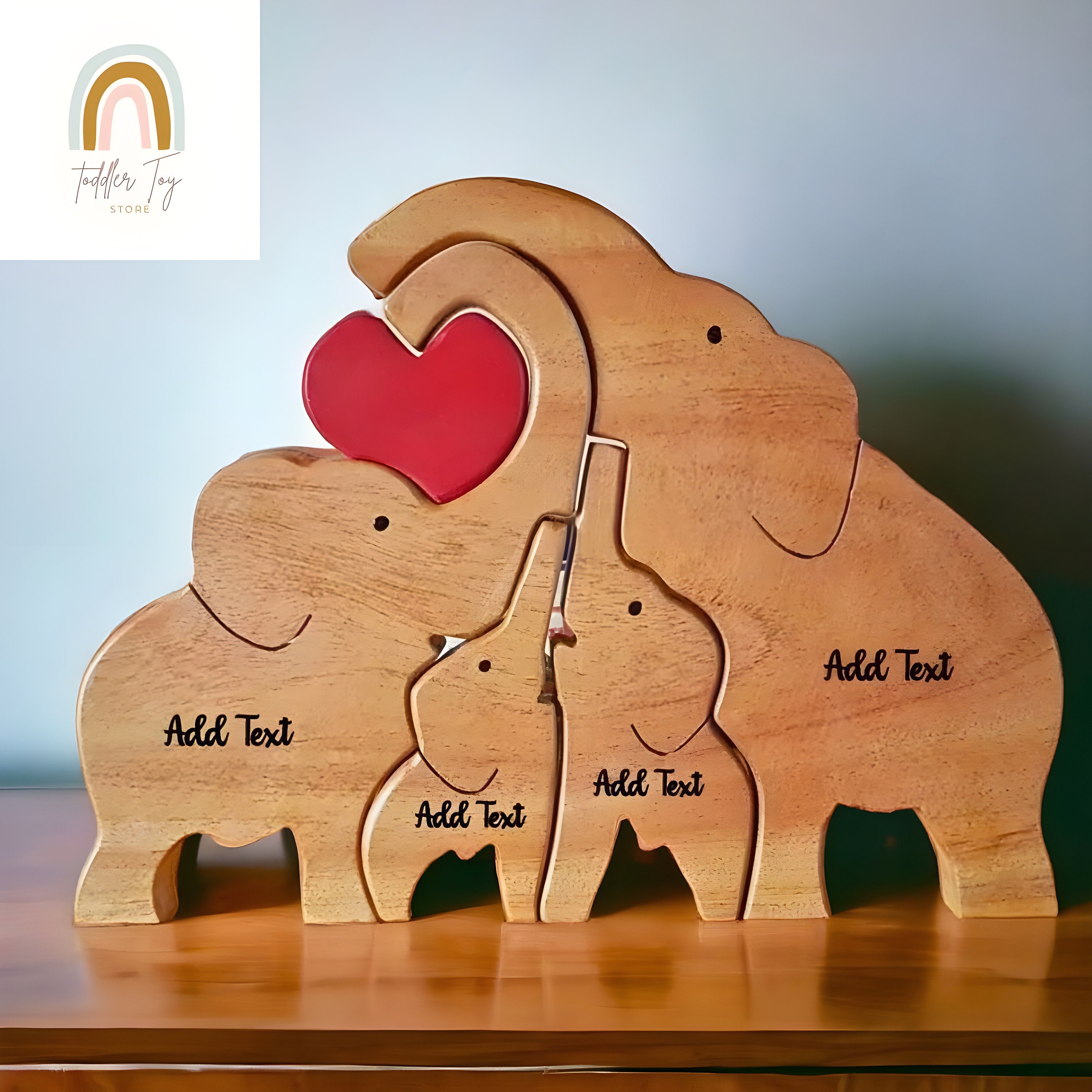 Personalised Family Elephant Wooden Ornament Family Elephant Wooden Toy ...