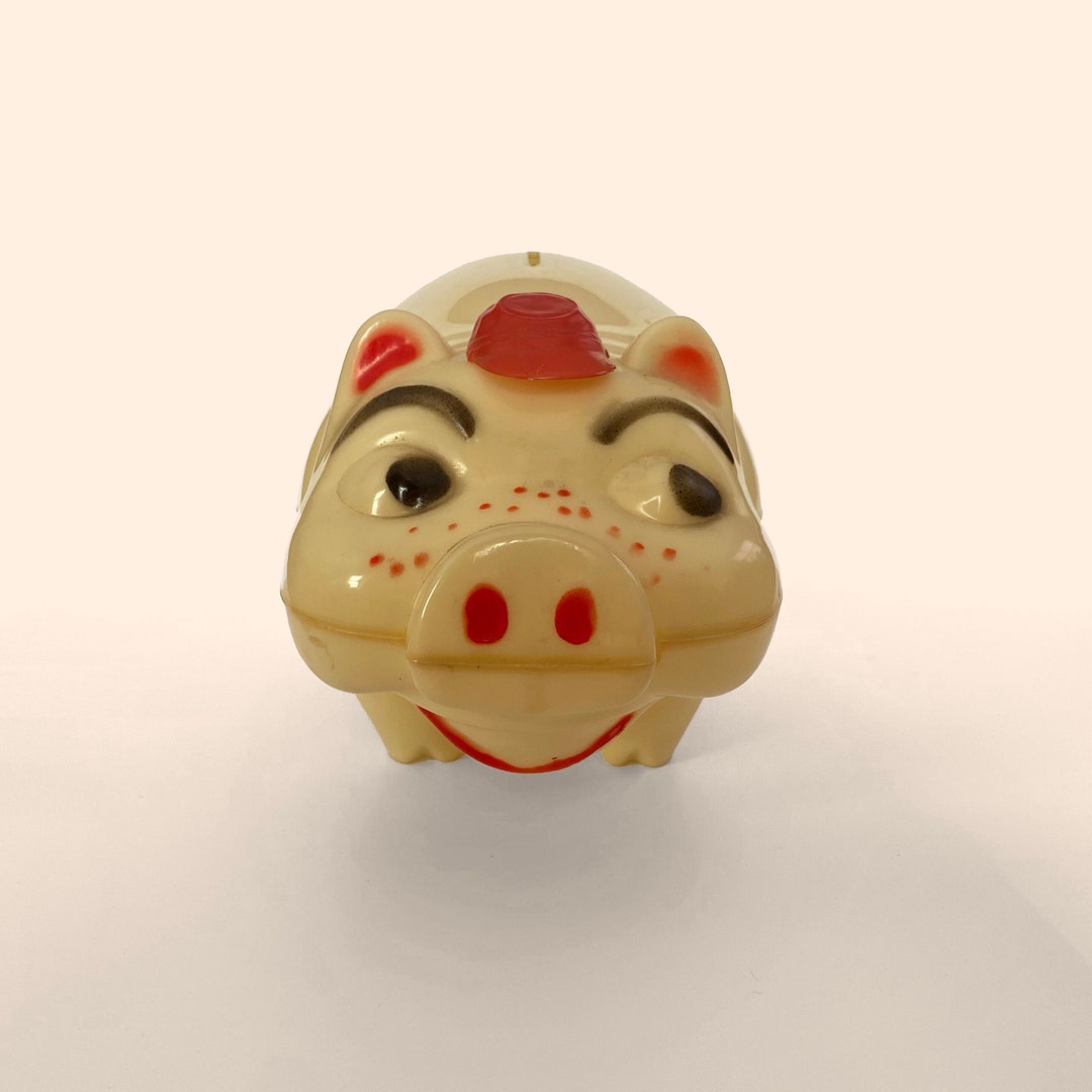 1950s Vintage Plastic Pink Pig Piggy Bank W/ Mechanical Red Hat - Etsy