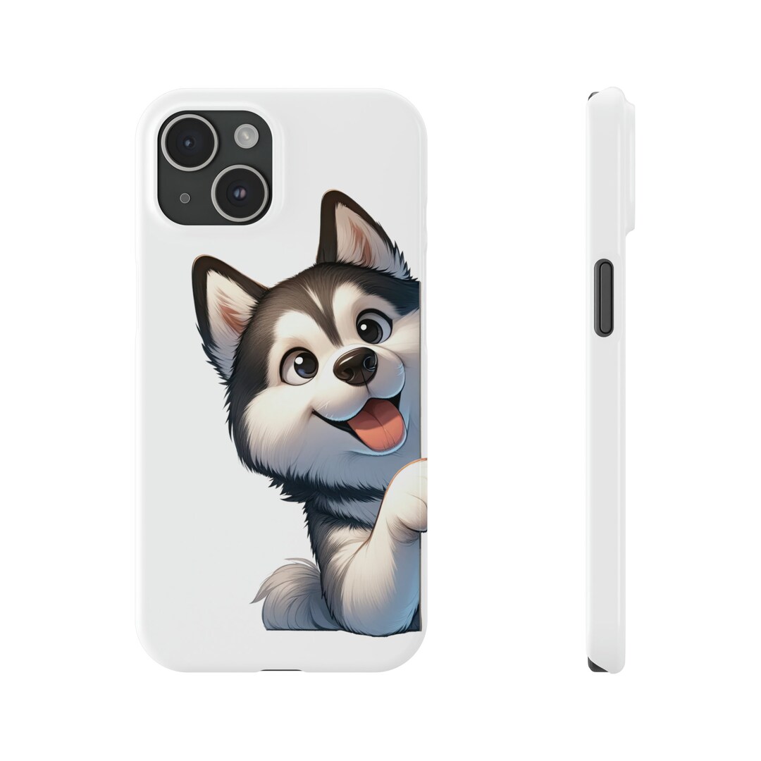 Adorable Peeking Puppy Husky Dog Custom iPhone 14 15 Pro Max Plus Case ...