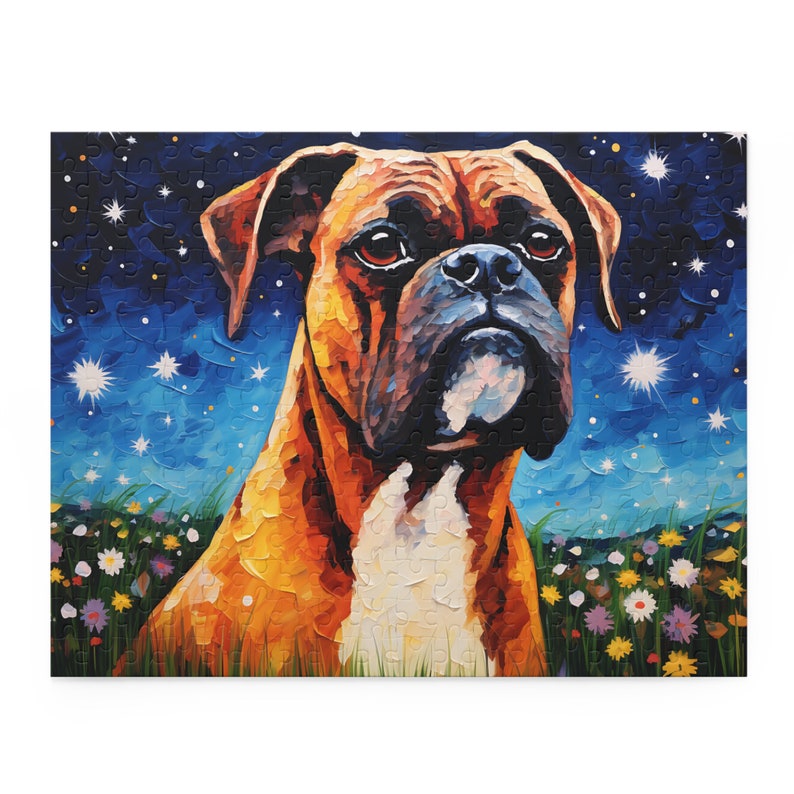 Starry Night Cute Boxer Dog Puppy Custom Jigsaw Puzzle Dog Lovers Gift ...
