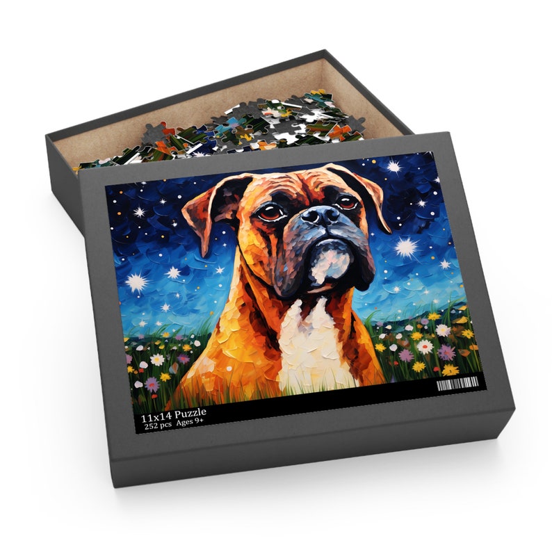 Starry Night Cute Boxer Dog Puppy Custom Jigsaw Puzzle Dog Lovers Gift ...