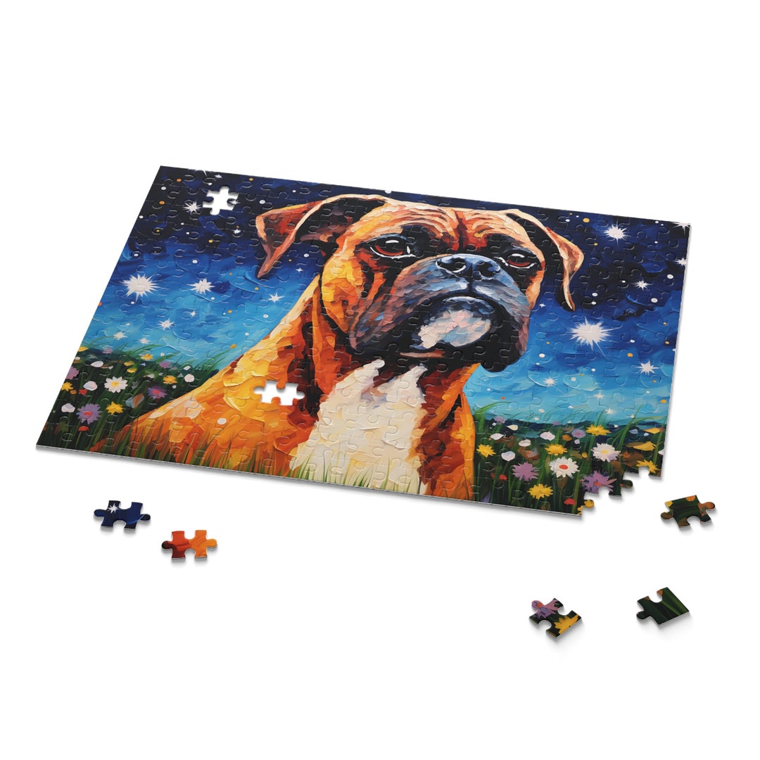 Starry Night Cute Boxer Dog Puppy Custom Jigsaw Puzzle Dog Lovers Gift ...