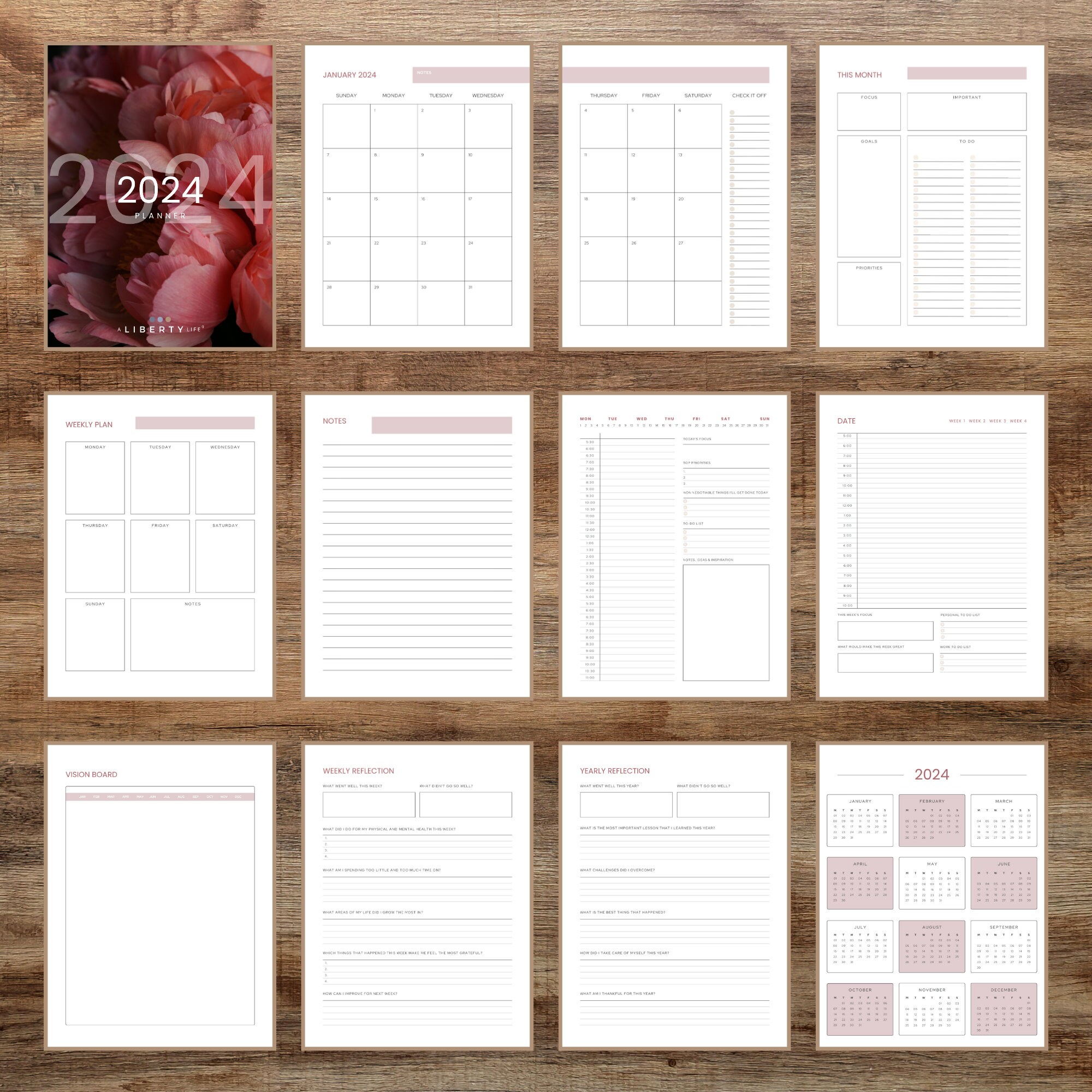 Fleurs 2024 Daily Planner Printable, 2024 Weekly Planner Printable ...