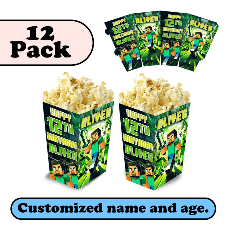 Minecraft Popcorn Boxes Personalized With a Name and Age 12 Pack 100% ...