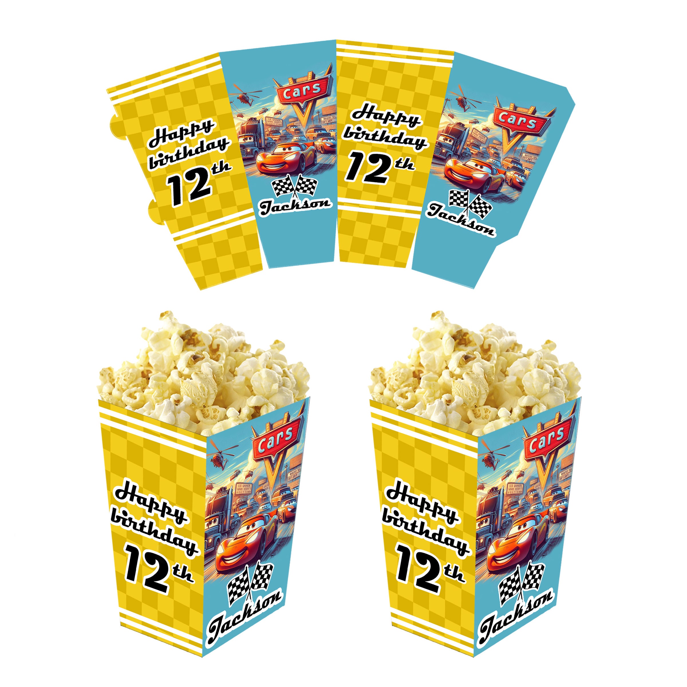 Cars Popcorn Boxes Personalized With the Name and Age 12 Pack 100% ...