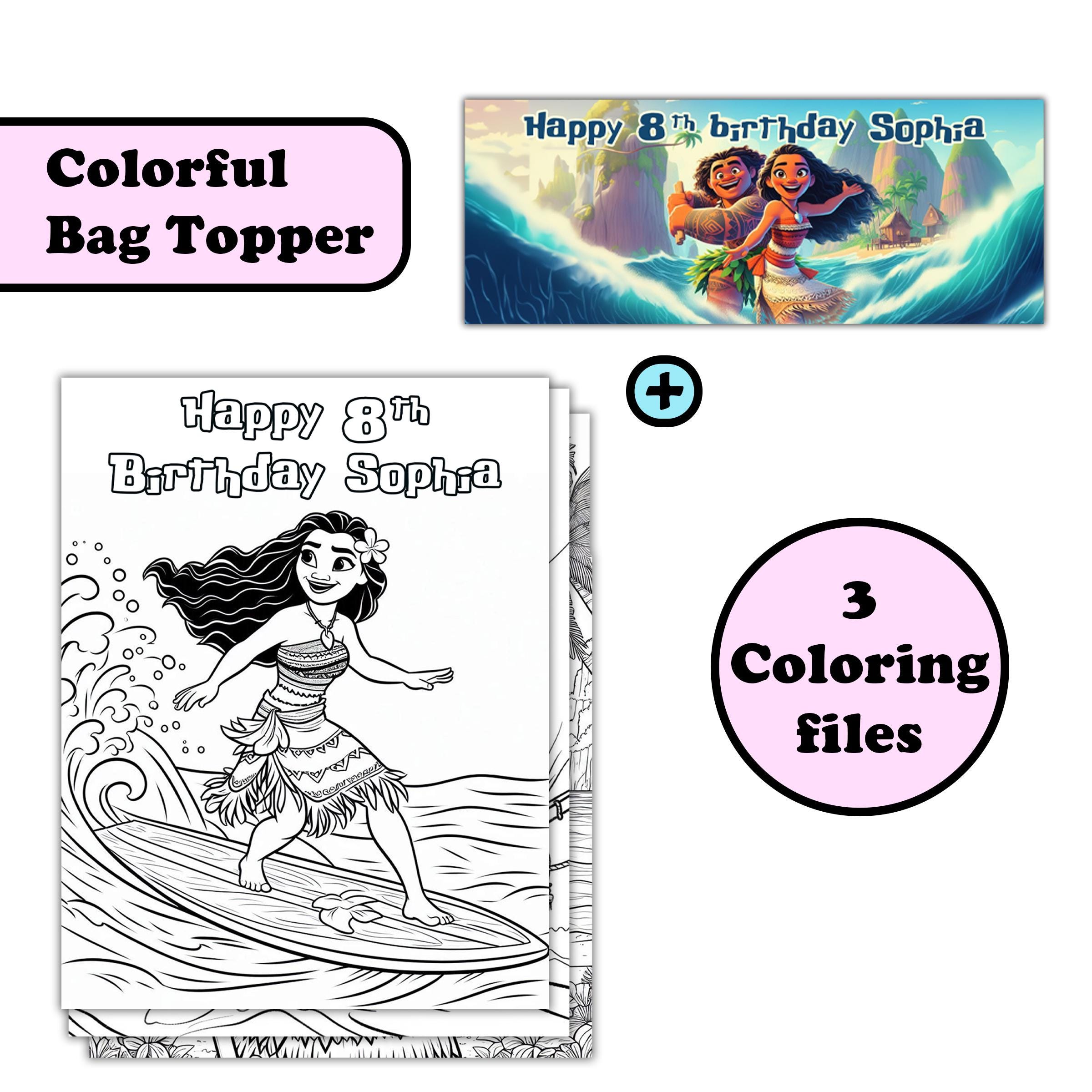 Moana Coloring Kit: 3 Printable Coloring Pages + Full-color Bag Topper ...