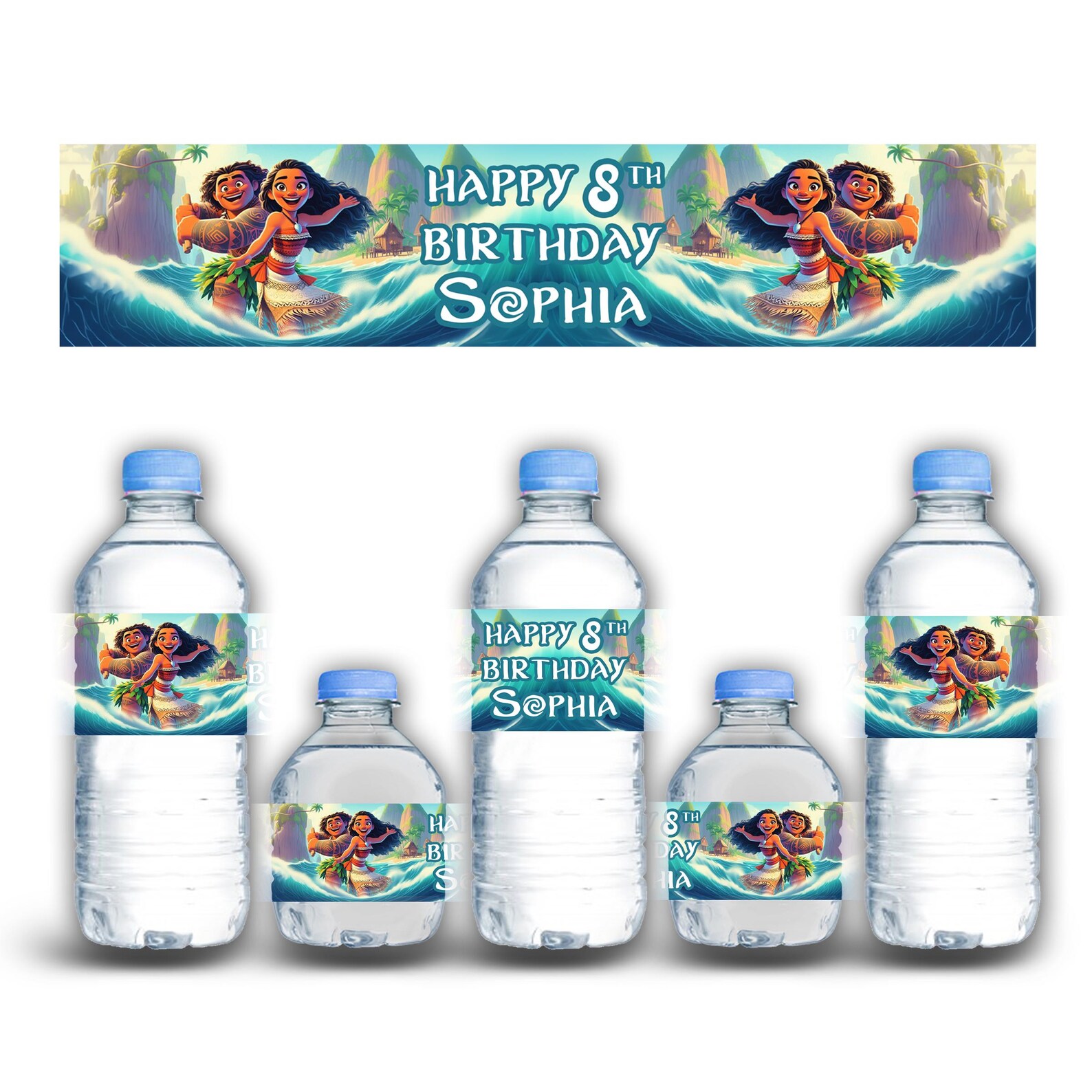Moana Waterproof Stickers Party Labels Customizable With Name and Age ...