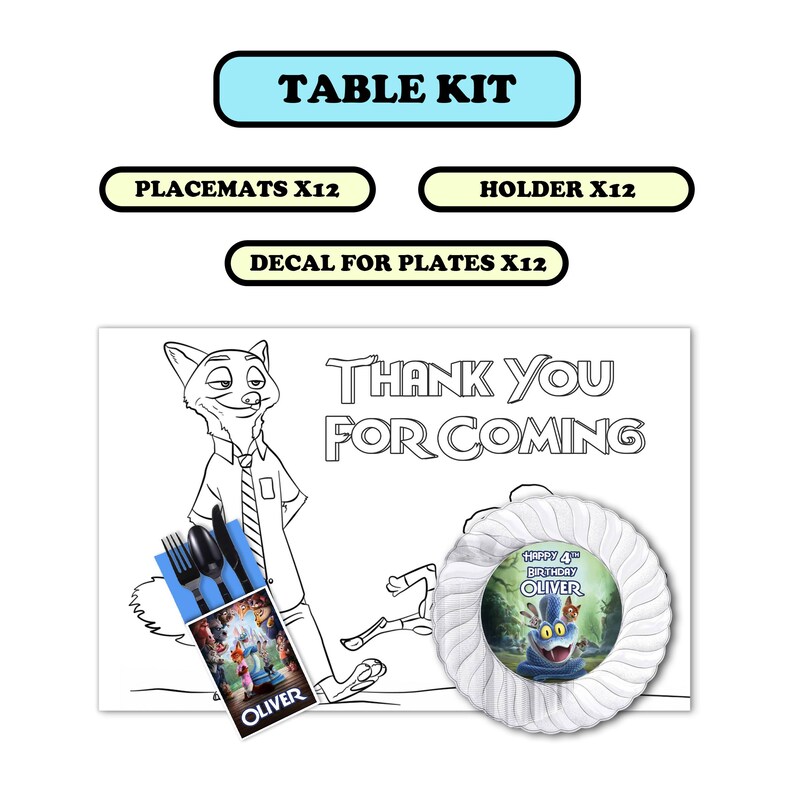 Personalized Zootopia 2 Birthday Party Tableware Kit: Placemats ...
