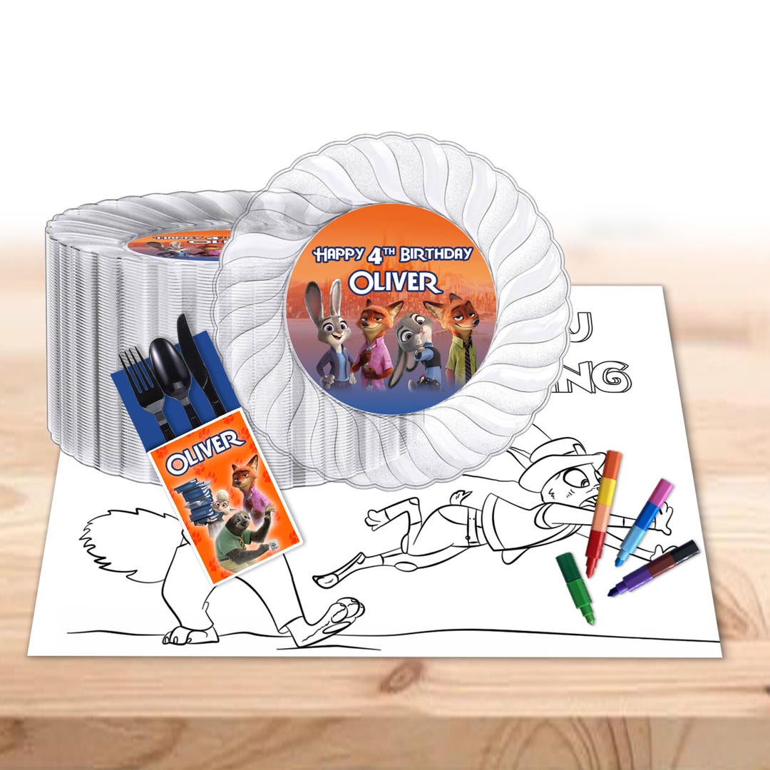 Personalized Zootopia Birthday Party Tableware Kit: Placemats, Cutlery ...