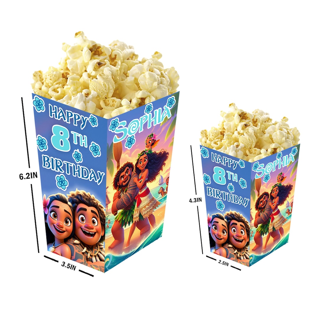 Moana - Popcorn Boxes Personalized With a Name and Age - 12 Pack - 100% ...